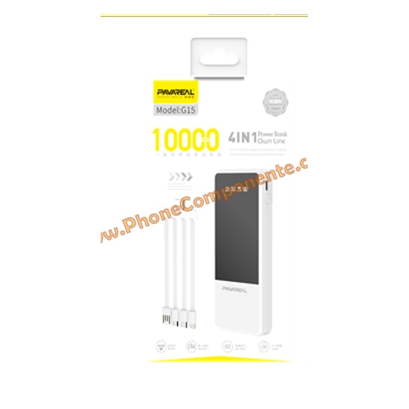 Pavareal Power Bank 10000mAh 4 en 1 Con Cable Y Pantalla Digital Blanca (G15)